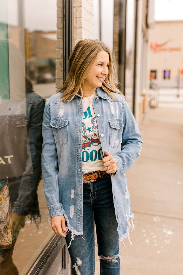 Embrie Distressed Denim Jacket [Light Blue] Broker Leather Iowa, USA ...